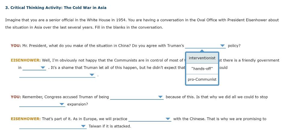 Solved 3. Critical Thinking Activity: The Cold War in Asia | Chegg.com