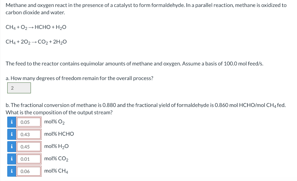 Solved Methane and oxygen react in the presence of a | Chegg.com