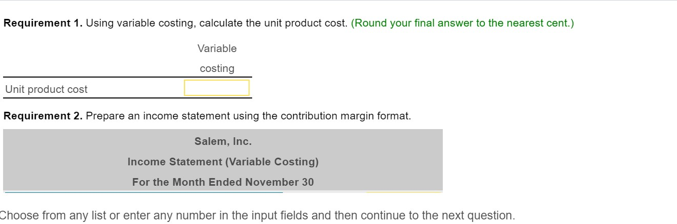 Solved Requirement 1. Using variable costing, calculate the | Chegg.com