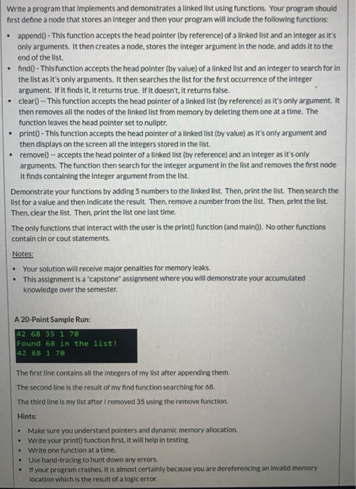 Solved Write a program that implements and demonstrates a | Chegg.com