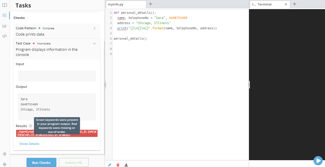 I got the code pattern correct, but for the Test Case | Chegg.com