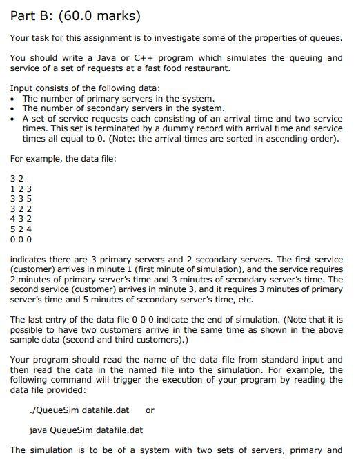 Solved Part B: (60.0 marks) Your task for this assignment is | Chegg.com