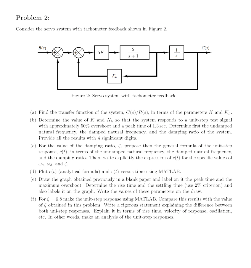 Solved Problem 2: Consider the servo system with tachometer | Chegg.com