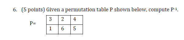 Solved 6. (5 points) Given a permutation table P shown | Chegg.com