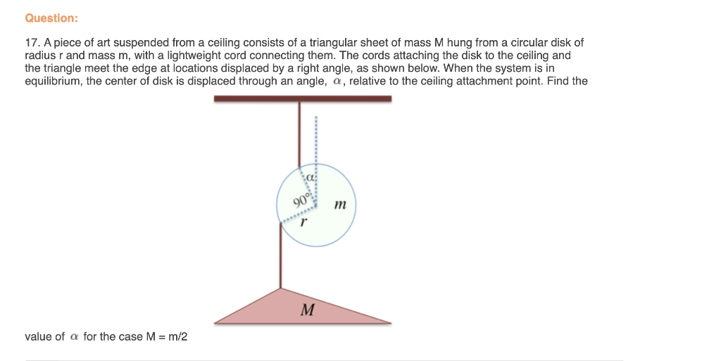 Solved Question 17. A piece of art suspended from a ceiling | Chegg.com