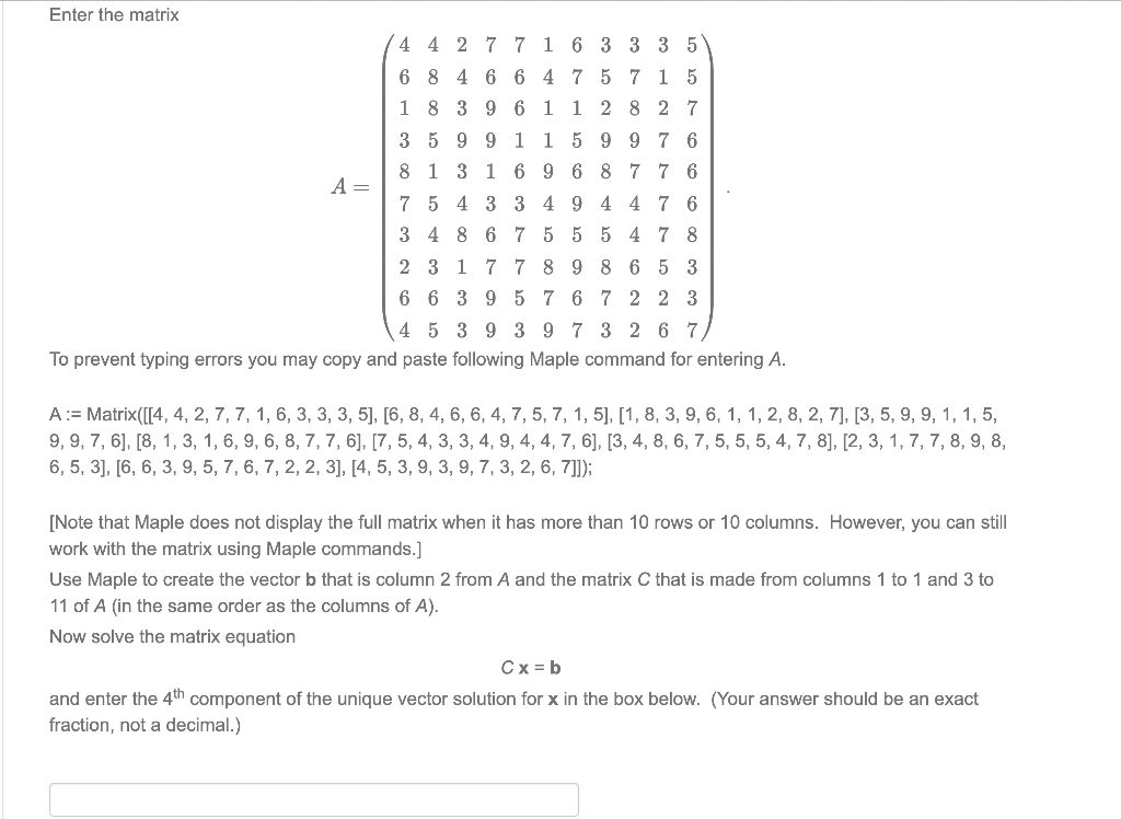 Enter the matrix | Chegg.com