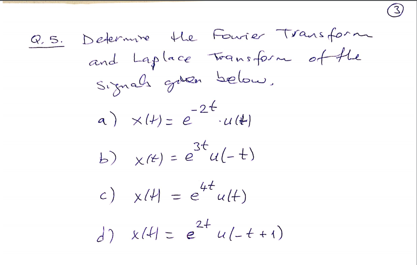 Solved Q. 5. the Determine Fowier Transform and Laplace | Chegg.com