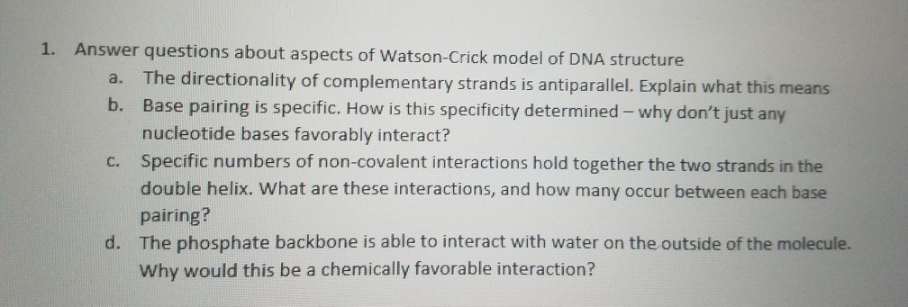 Solved 1. Answer questions about aspects of Watson-Crick | Chegg.com
