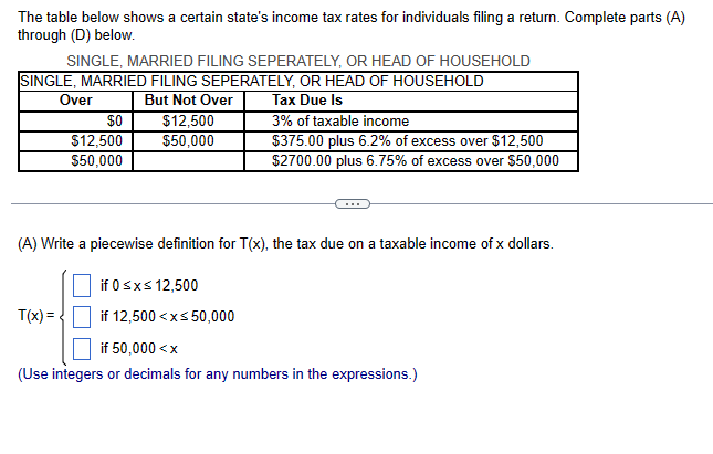 Solved The table below shows a certain state's income tax | Chegg.com