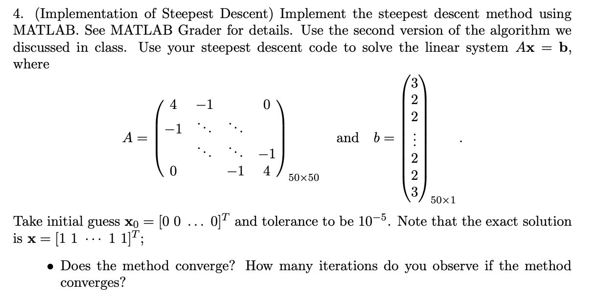 Solved 4 Implementation Of Steepest Descent Implement The 