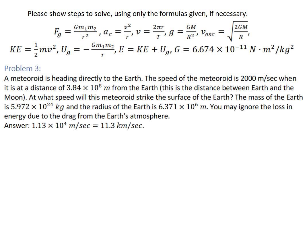 Solved Please show steps to solve, using only the formulas | Chegg.com