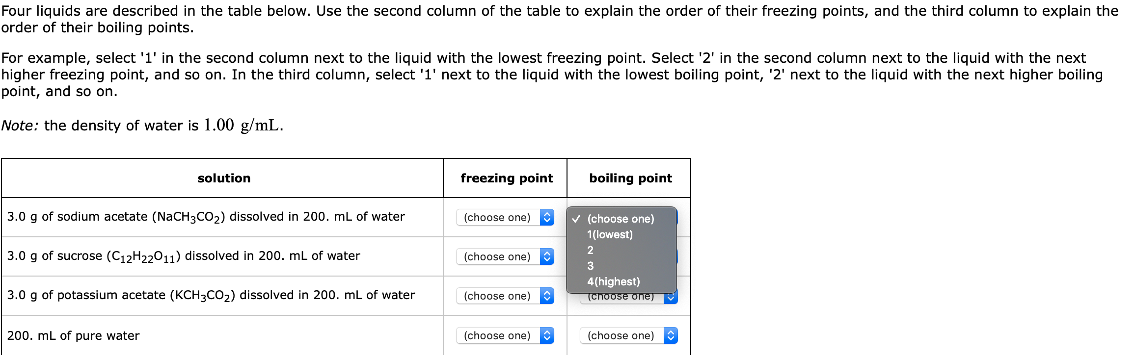 Solved Four liquids are described in the table below. Use | Chegg.com