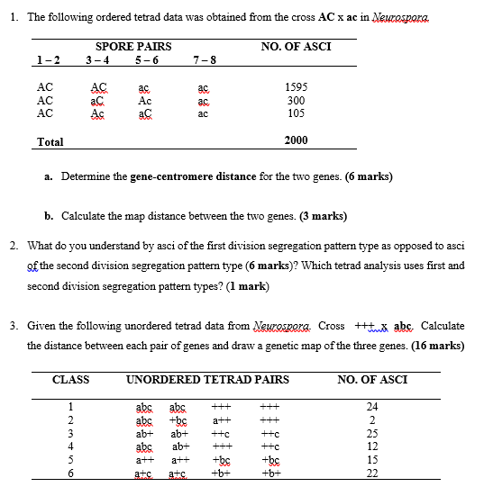 Solved 1. The following ordered tetrad data was obtained | Chegg.com