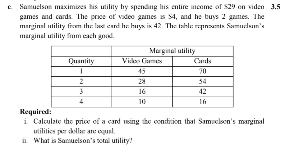 Solved c. Samuelson maximizes his utility by spending his | Chegg.com