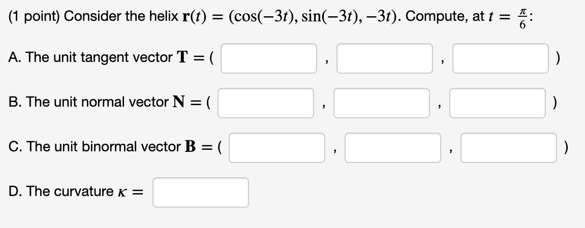 Solved (1 point) Consider the helix | Chegg.com