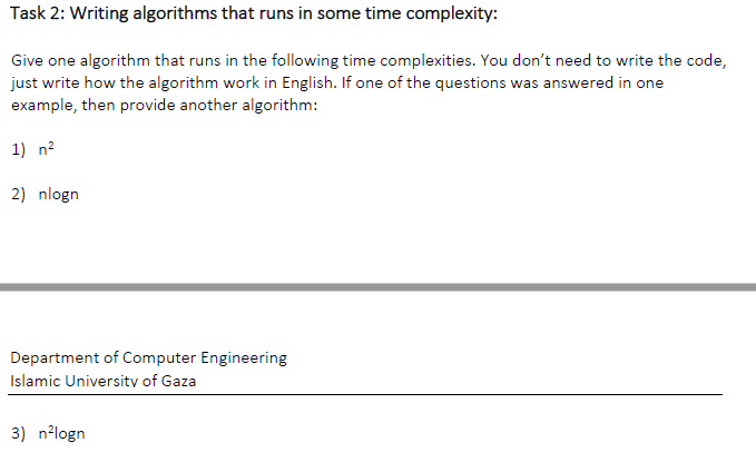 Solved Task 2: Writing algorithms that runs in some time | Chegg.com