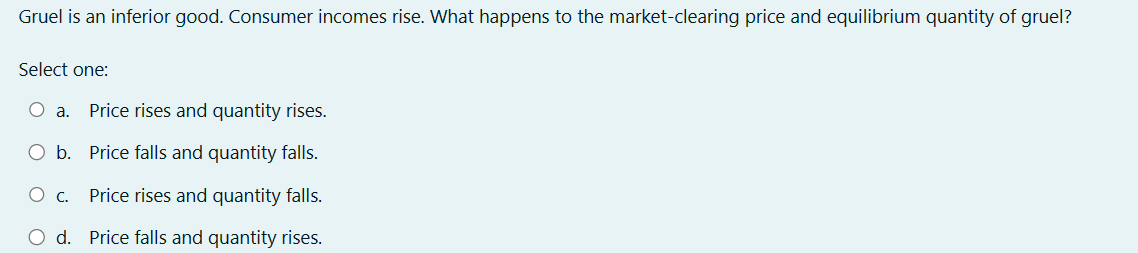 Solved Gruel is an inferior good. Consumer incomes rise. | Chegg.com