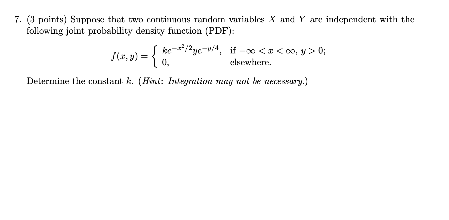 Solved 7. (3 points) Suppose that two continuous random | Chegg.com