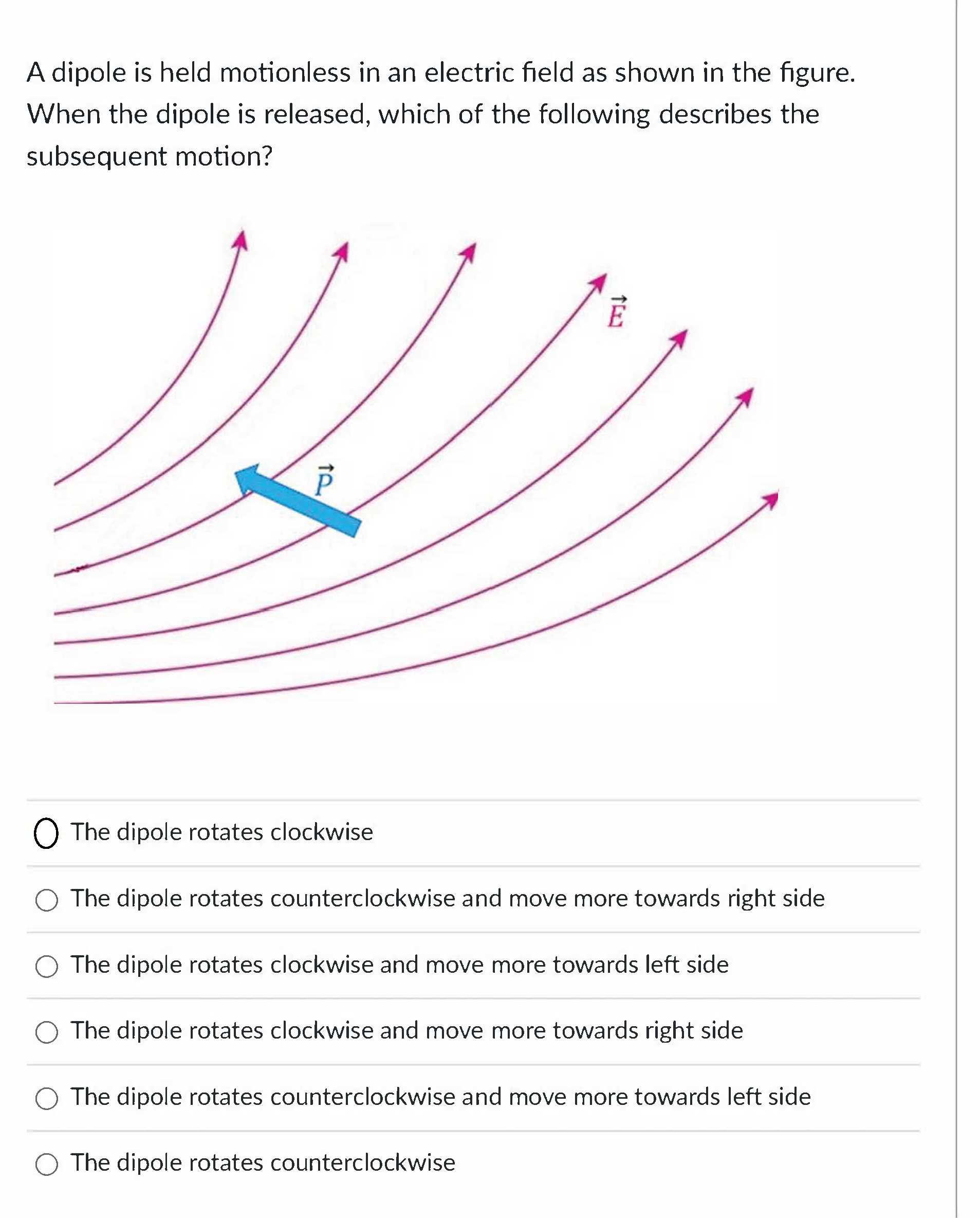 Solved A dipole is held motionless in an electric field as | Chegg.com