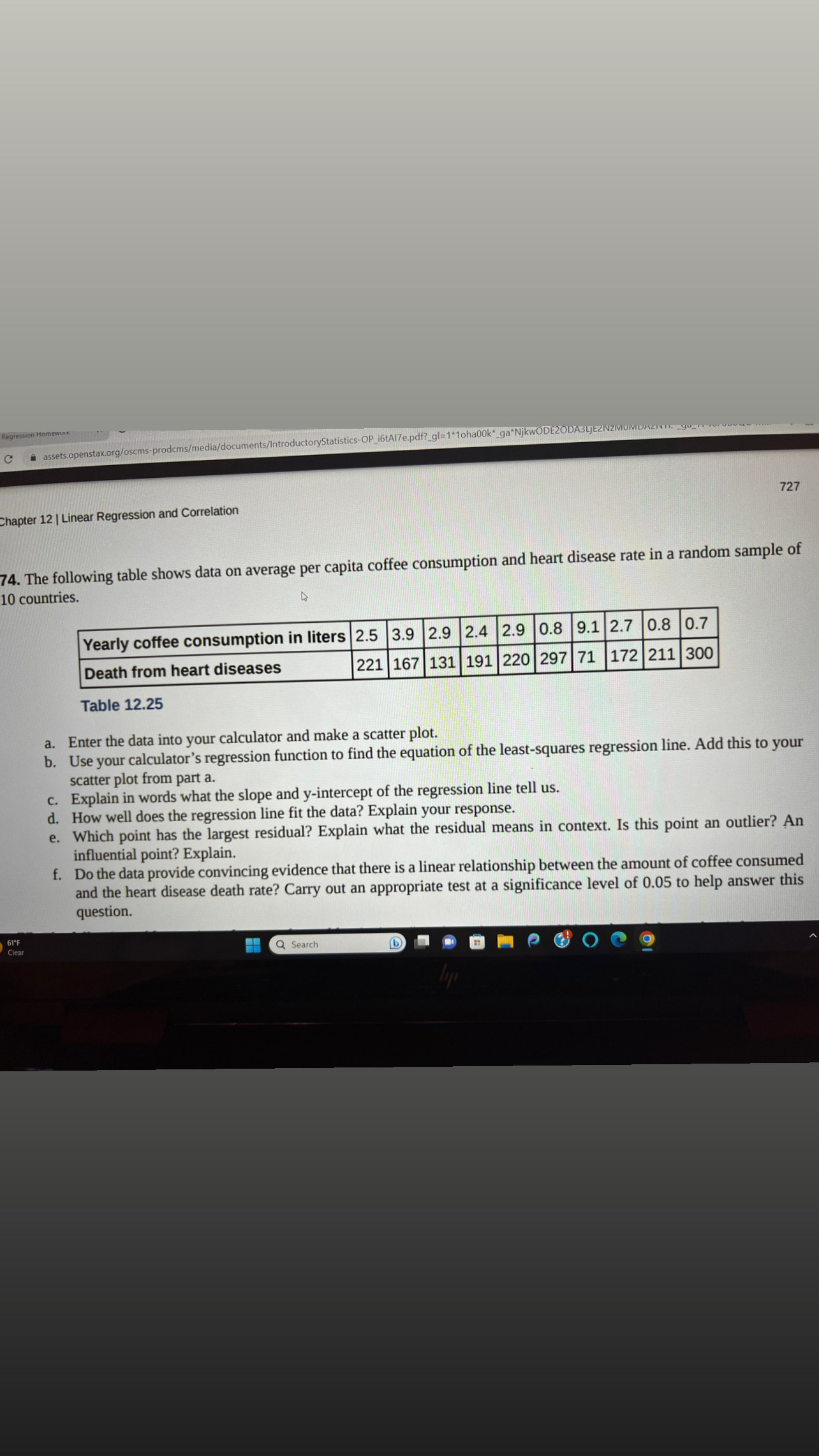 Solved 74. The following table shows data on average per | Chegg.com