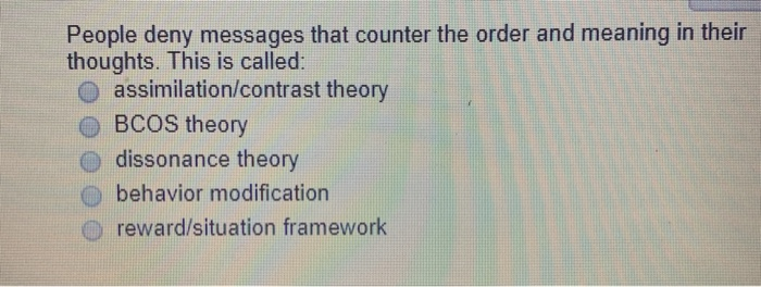 Solved People deny messages that counter the order and | Chegg.com