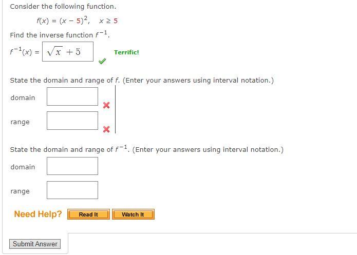 Solved Consider the following function. f(x)=(x−5)2,x≥5 Find | Chegg.com