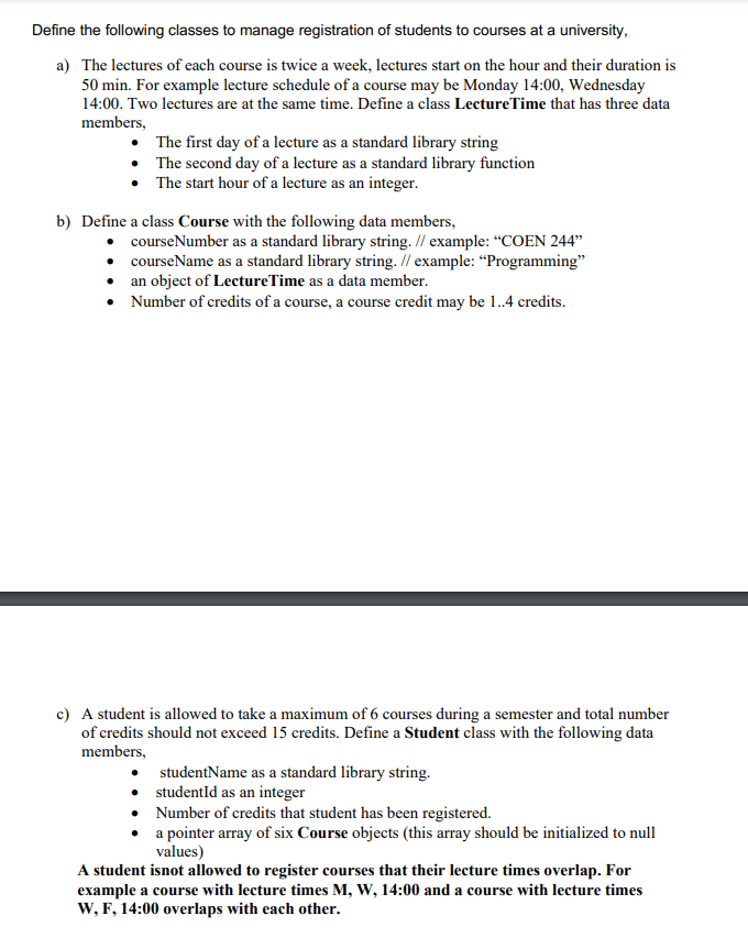 Solved Define the following classes to manage registration | Chegg.com