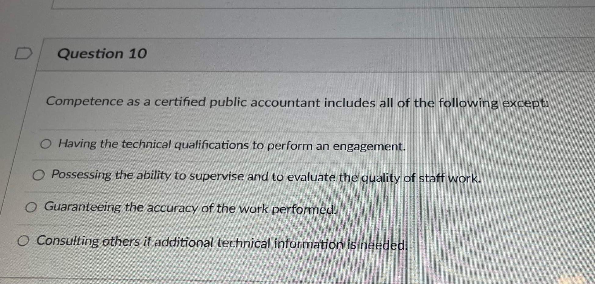 Solved Competence as a certified public accountant includes | Chegg.com