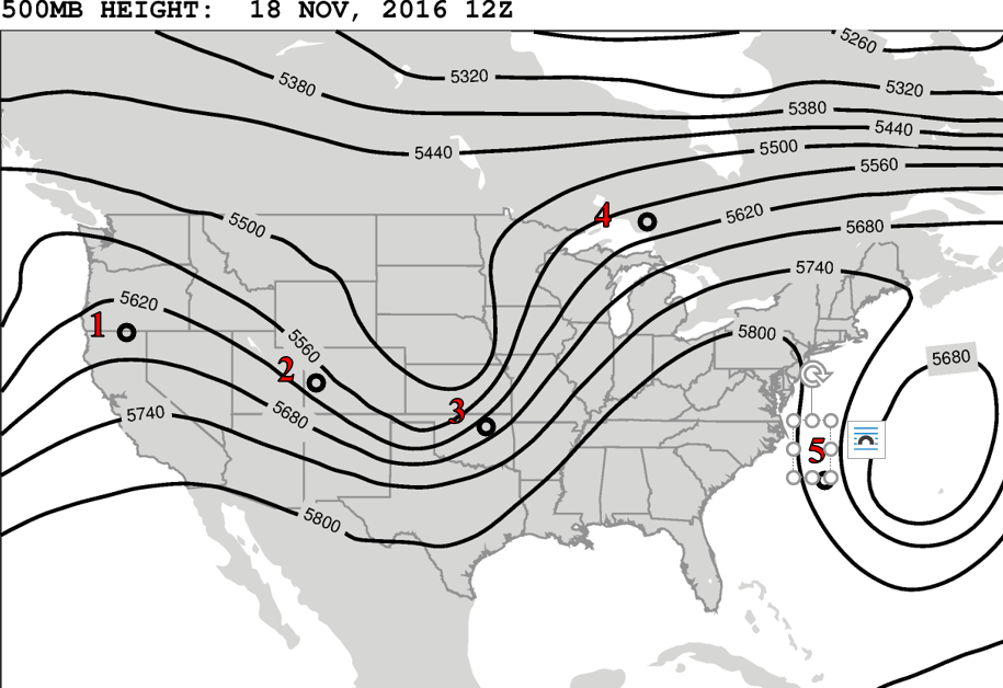 Label axes of trough and axes of ridge on this 500mb | Chegg.com