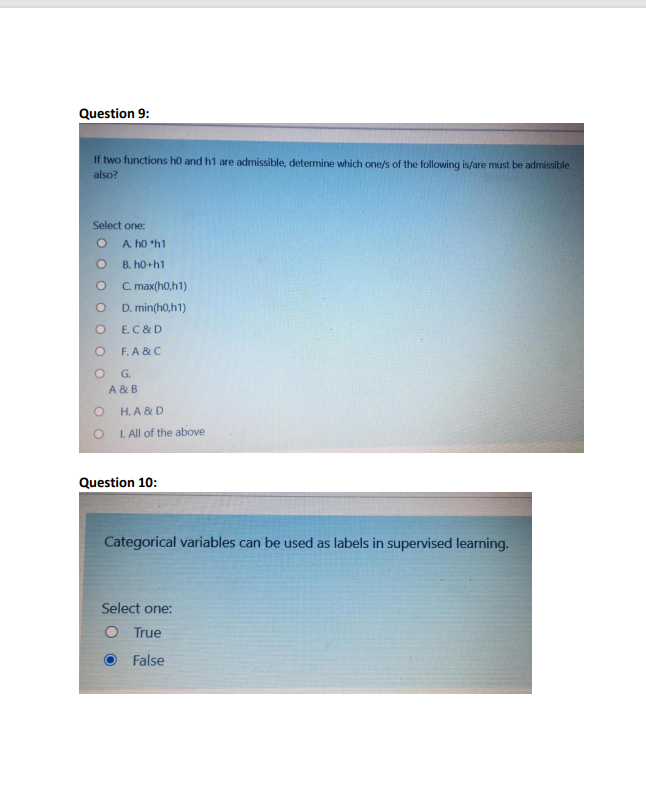 Solved Question 9: If two functions ho and h1 are | Chegg.com