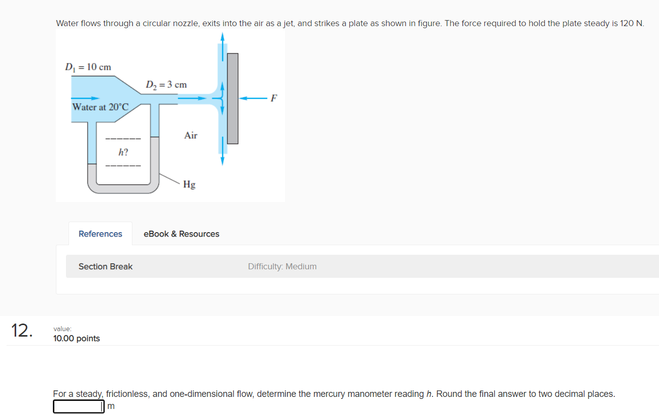 Solved Water flows through a circular nozzle, exits into the | Chegg.com