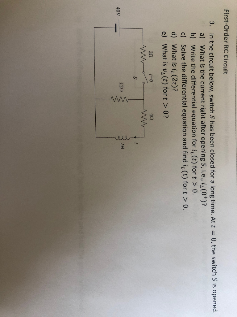 Solved First-Order RC Circuit 3. In the circuit below, | Chegg.com