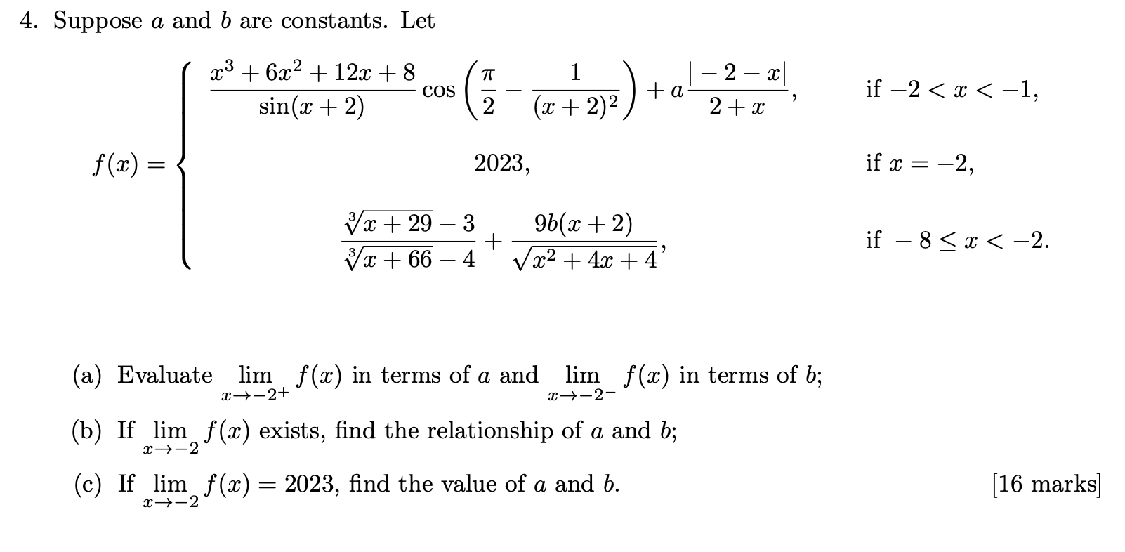 Solved 4. Suppose a and b are constants. Let | Chegg.com