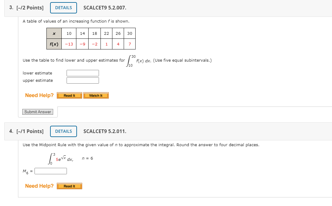 Solved 3. [-12 Points) DETAILS SCALCET9 5.2.007. A table of | Chegg.com