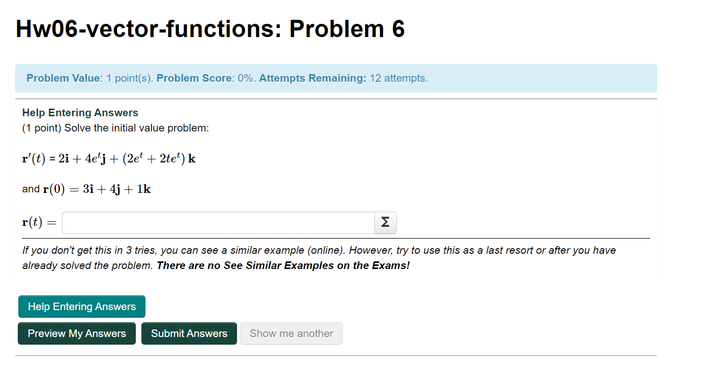 Solved Help Entering Answers (1 point) Solve the initial | Chegg.com