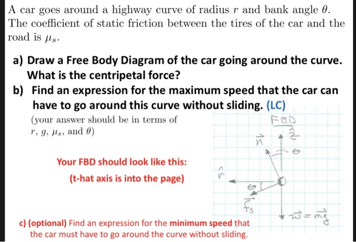 Solved a car goes around a highway curve of a radius r and | Chegg.com