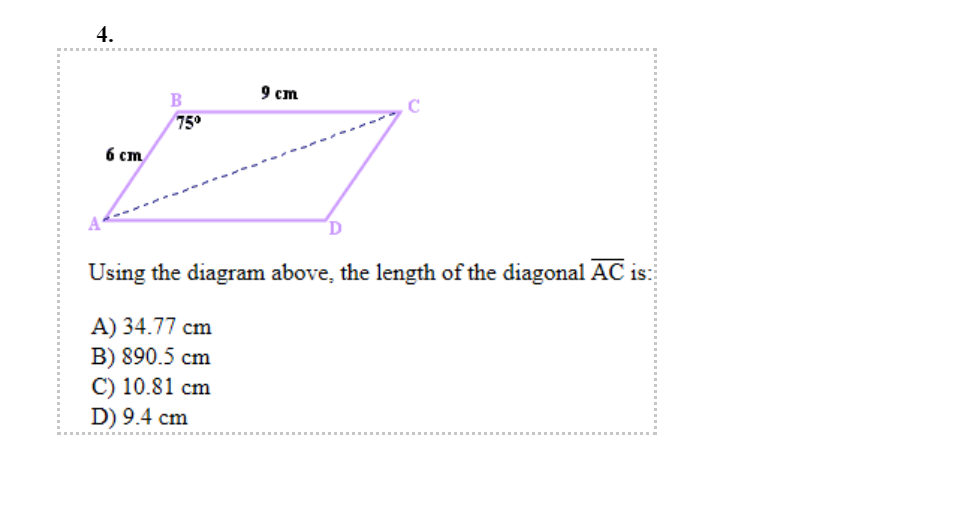 Solved Using the diagram above, the length of the diagonal | Chegg.com