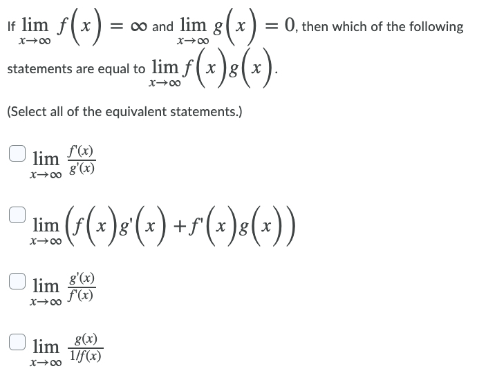 Solved f If lim x00 lim g( x ) = 0, then which of the | Chegg.com