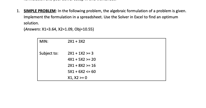 Solved 1. SIMPLE PROBLEM: In the following problem, the | Chegg.com