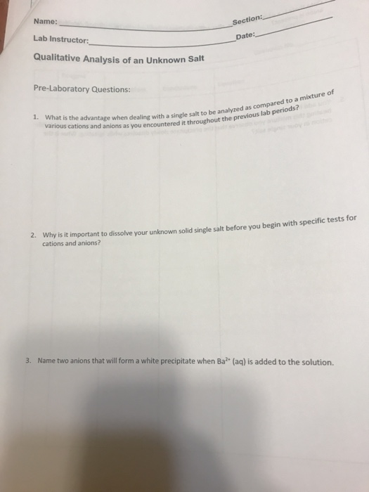 Solved Name Section Date Lab Instructor Qualitative 9688