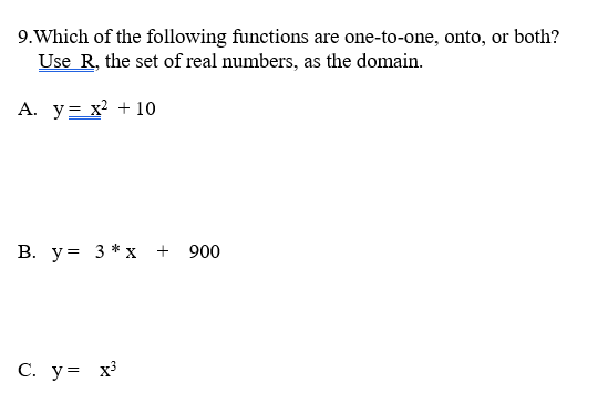 Solved 9.Which of the following functions are one-to-one, | Chegg.com
