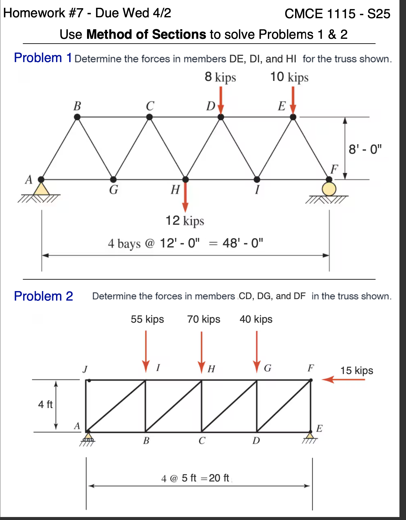 Solved Use Method of Sections to solve Problems 1 \& 2 | Chegg.com