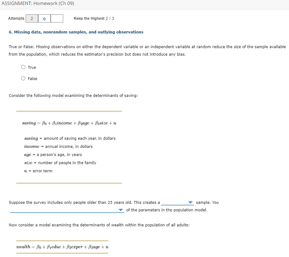 Solved 6. Missing data, nonrandom samples, and outlying | Chegg.com