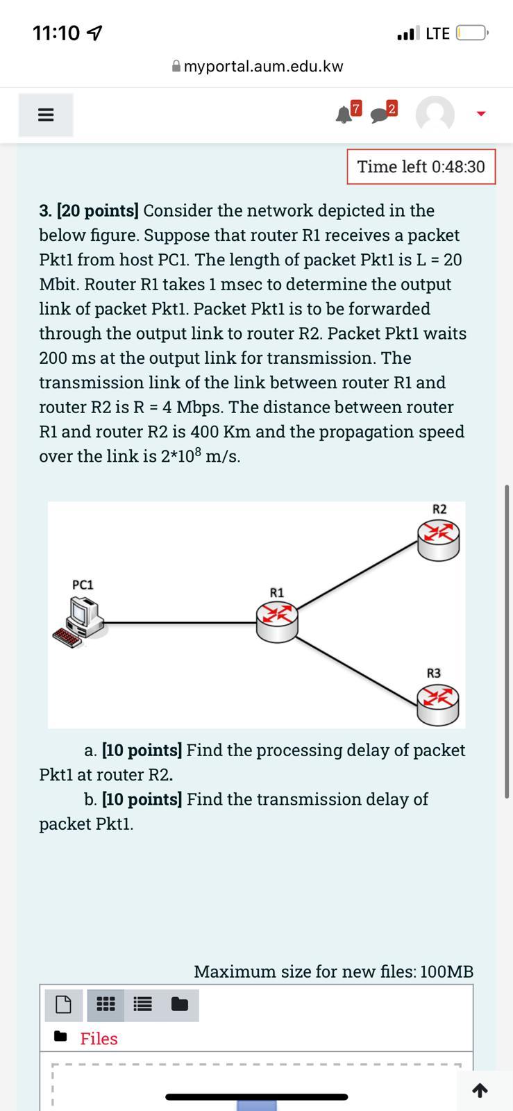 Solved 11:107 LTE Amyportal.aum.edu.kw III Time left 0:48:30 | Chegg.com