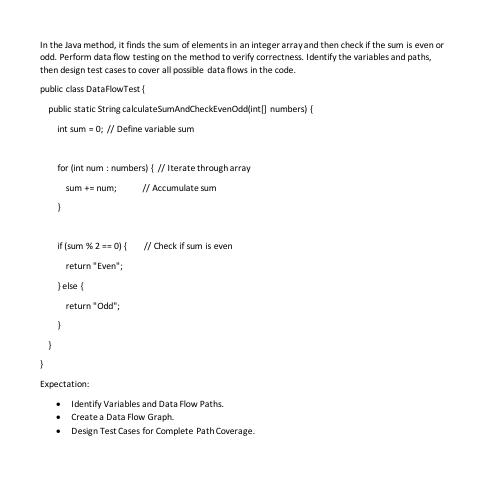 Solved In the Java method, it finds the sum of elements in | Chegg.com