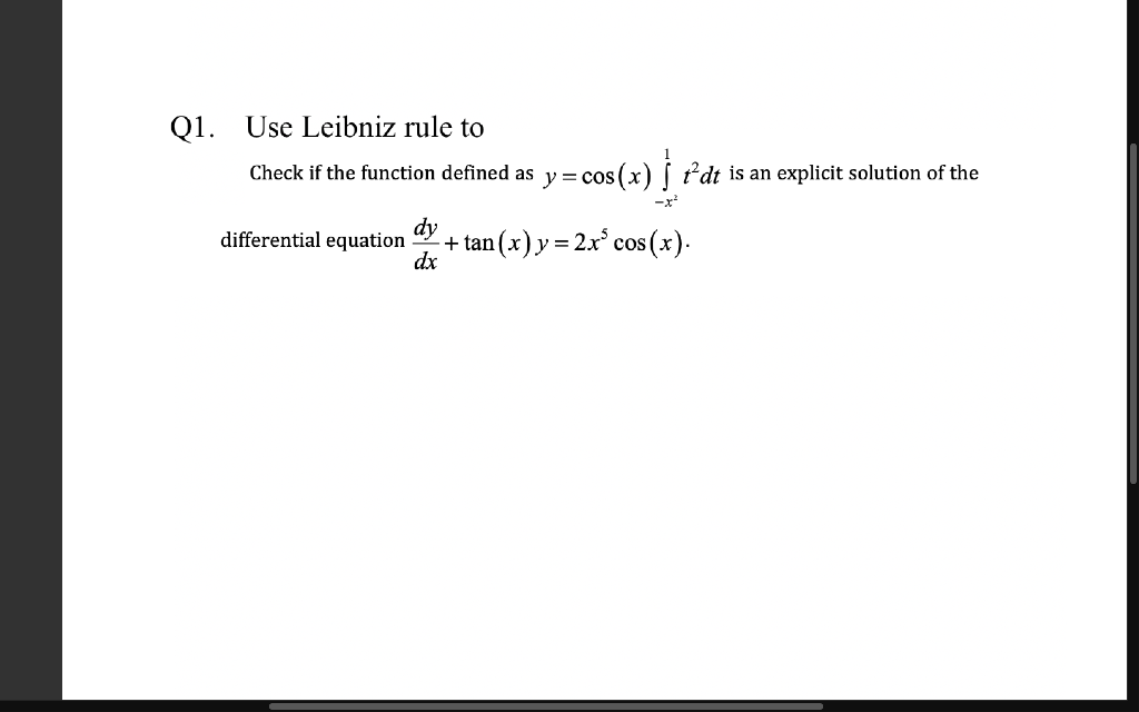 Solved Q1. Use Leibniz rule to Check if the function defined | Chegg.com