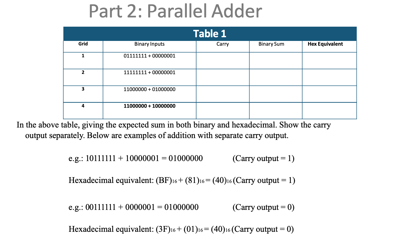 Solved 1) 2) Part 2: Parallel Adder cont. • To use new | Chegg.com