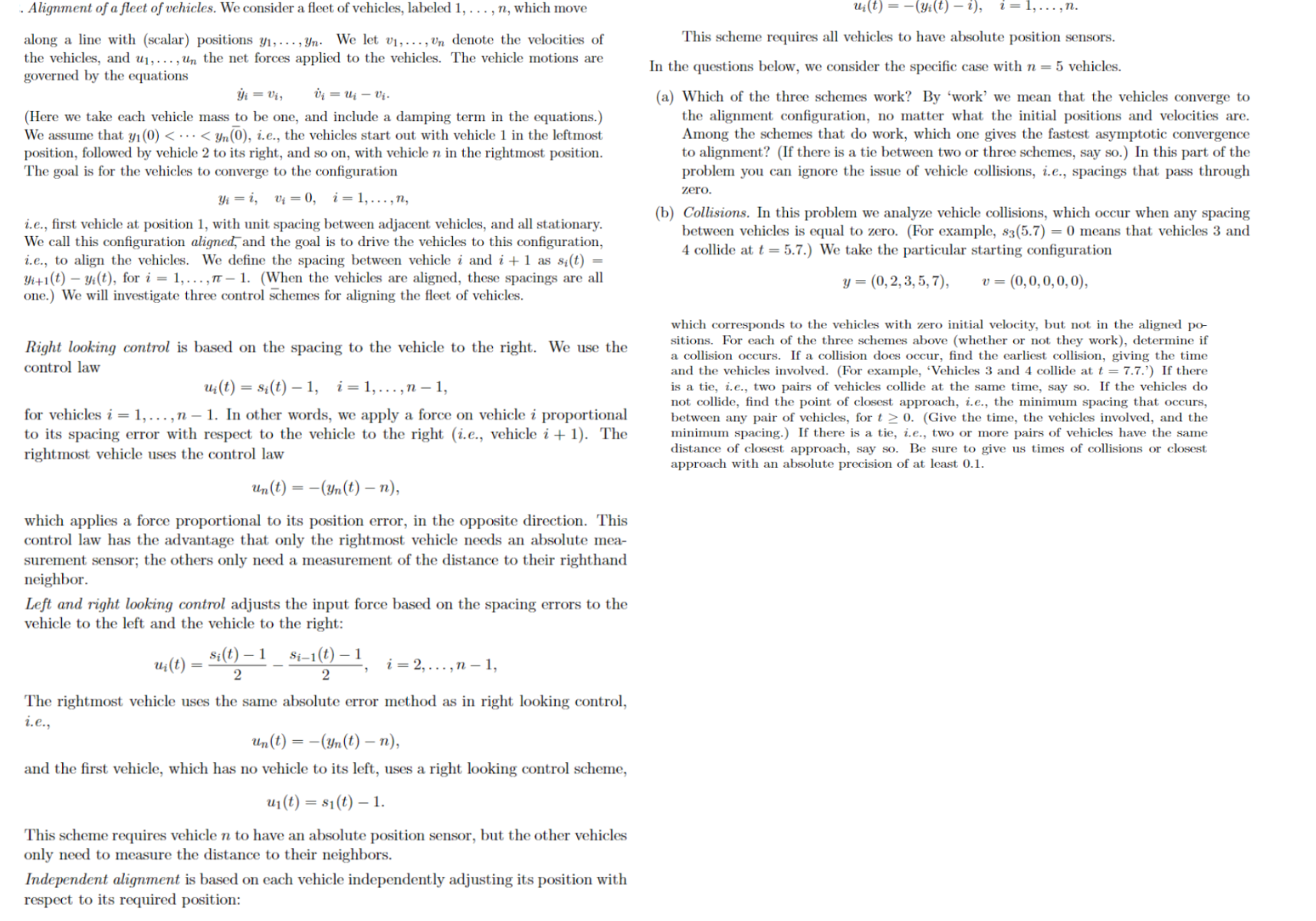 Solved Alignment of a fleet of vehicles. We consider a fleet | Chegg.com