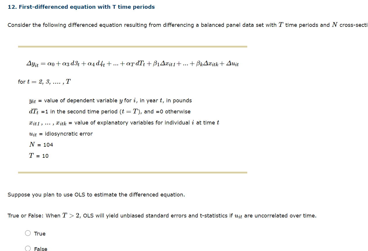 Solved 12. First-differenced equation with T time periods | Chegg.com