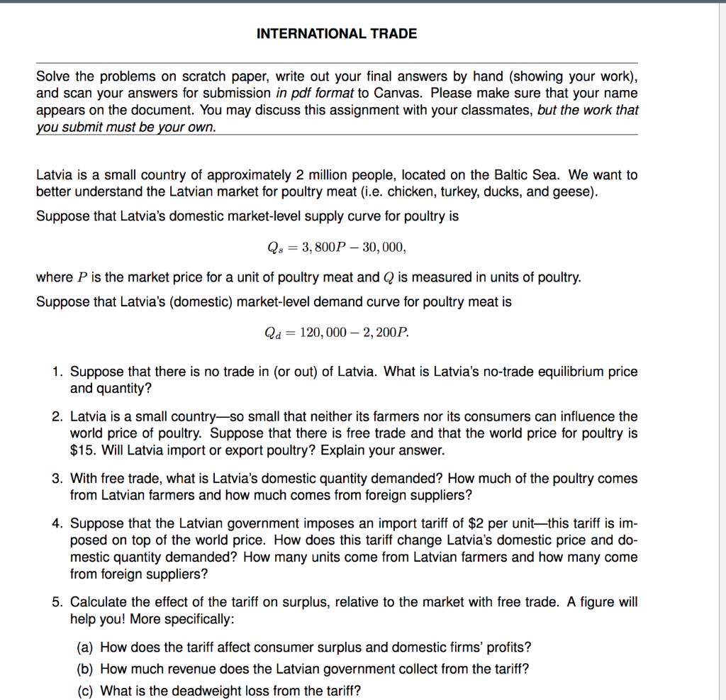 Solved INTERNATIONAL TRADE Solve the problems on scratch | Chegg.com